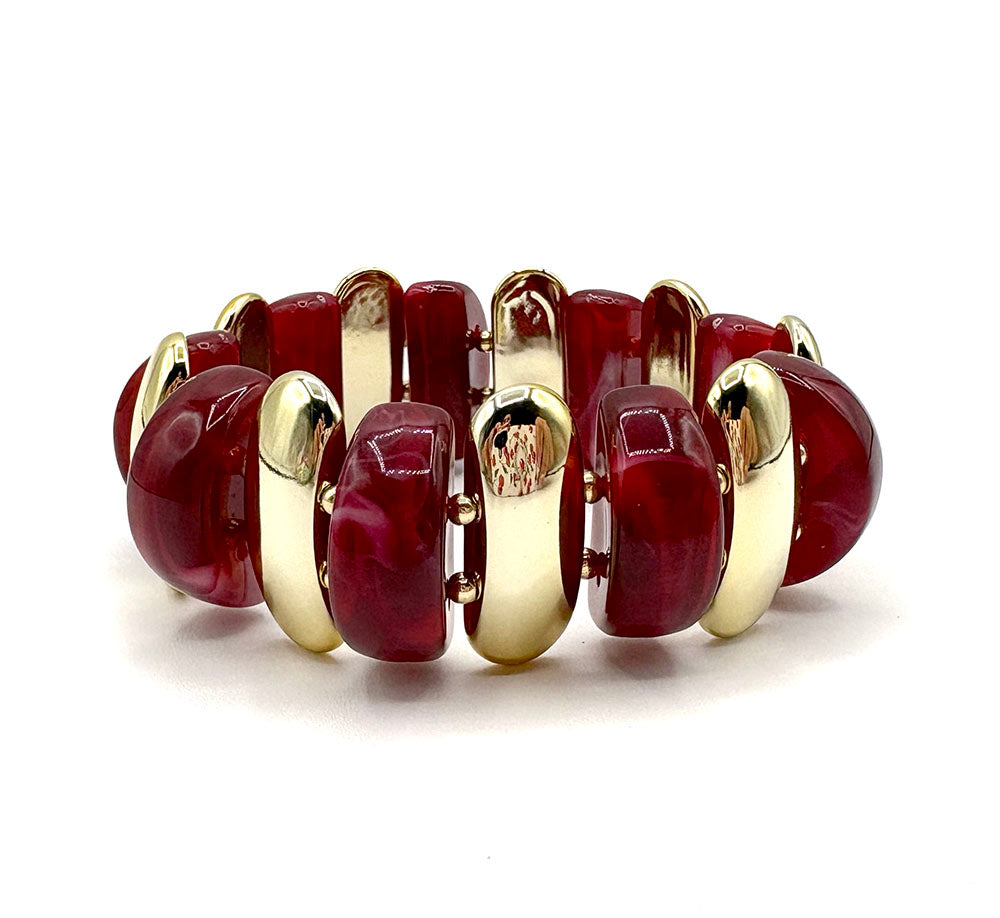Maroon Acrylic and Gold Stretch Bracelet – Whats Hot Jewelry
