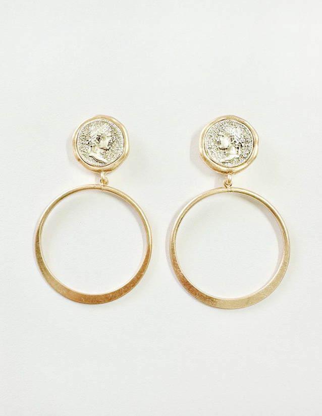 Two Tone Coin with Open Worn Gold Circle 2" Drop Earring – Whats Hot ...