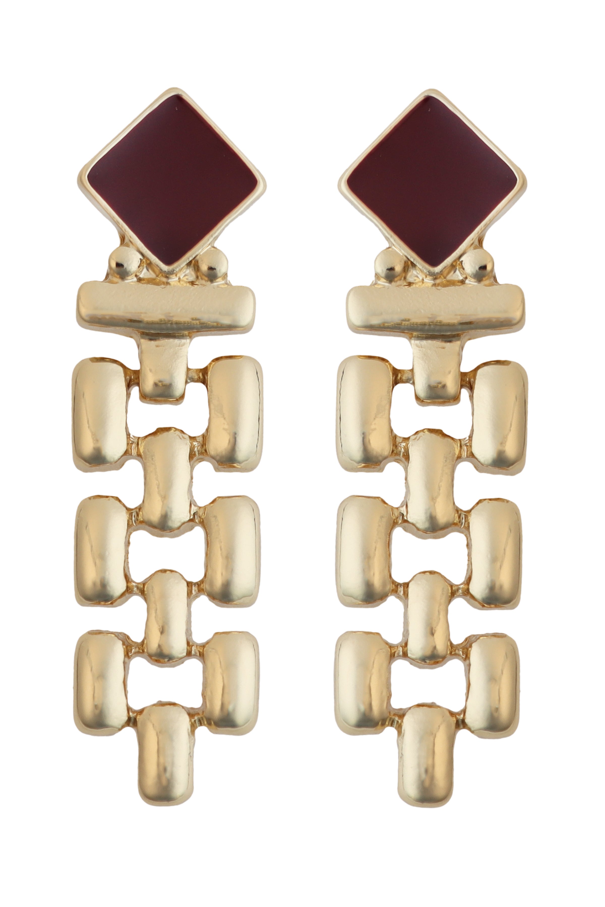 Maroon Enamel Square with Gold Geometric Drop 2" Earring – Whats Hot ...