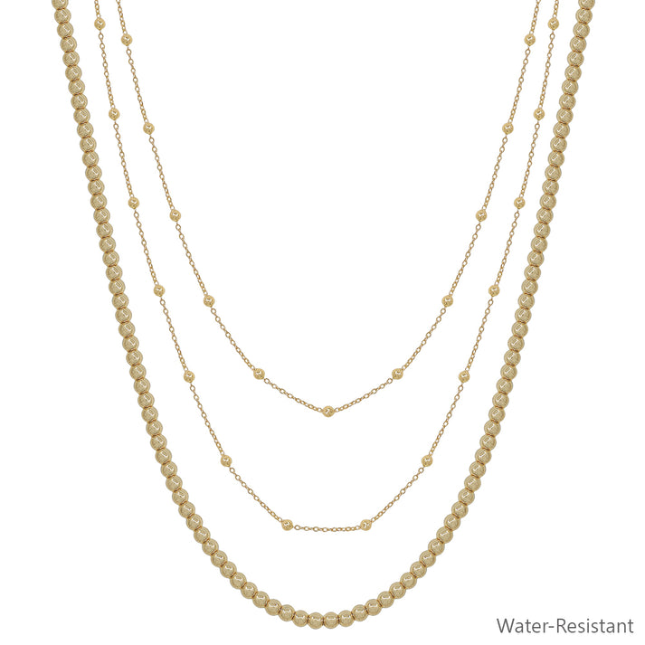 Water Resistant Triple Layered Thin Gold Chain with Beaded Layer 16"-1 ...