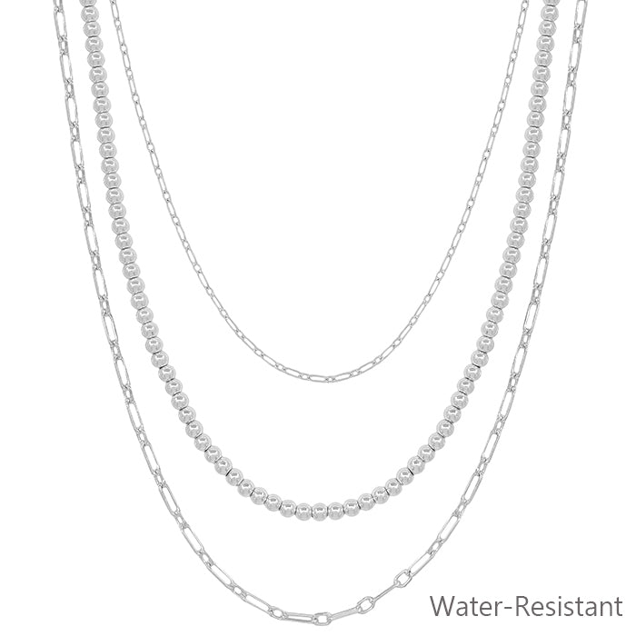 Silver Triple Chain Beaded Water Resistant 16"-18" Necklace – Whats Hot ...