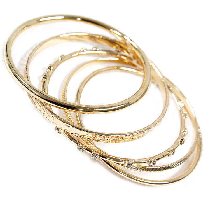 Set of 5 Thin Textured Gold Bangle Bracelets – Whats Hot Jewelry